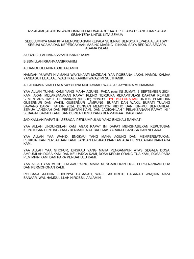 Doa Rapat Pleno DPSHP | PDF