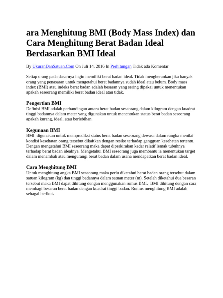 Cara Menghitung BMI | PDF | Gaya Hidup