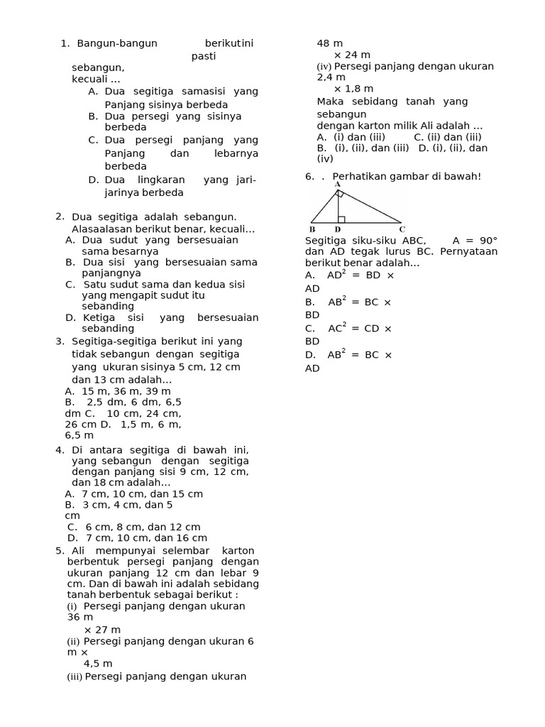 Soal Kongruen Dan Kesebangunan Kelas 9 | PDF