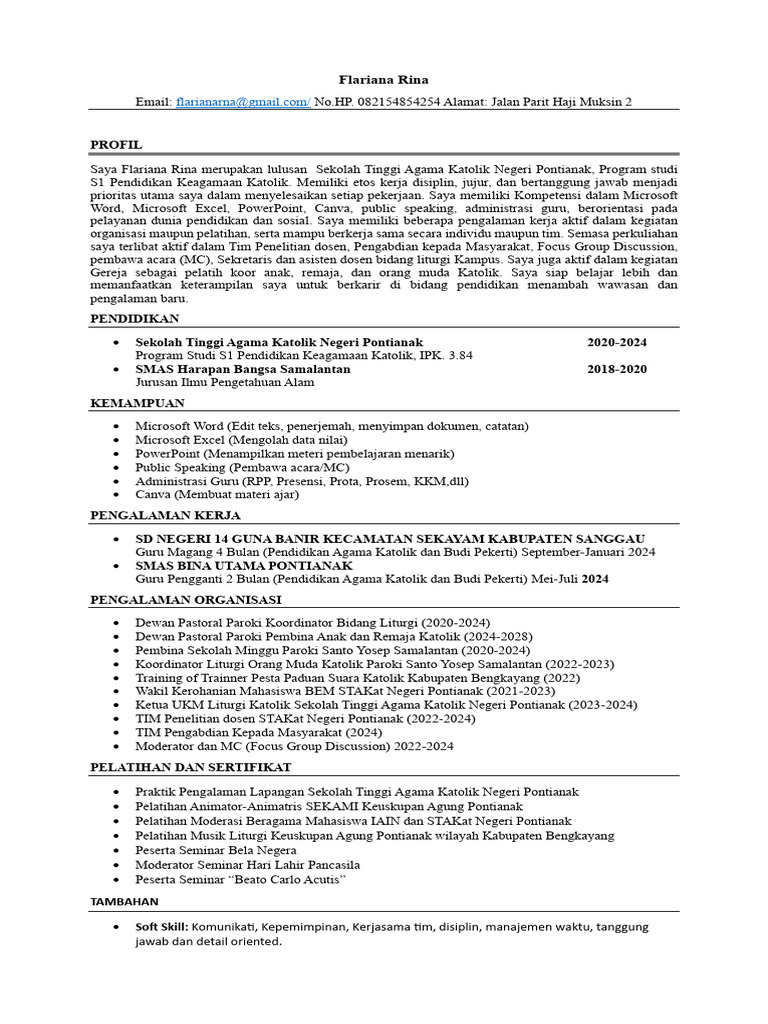 Flariana Rina CV | PDF | Karier & Perkembangan | Ilmu Sosial