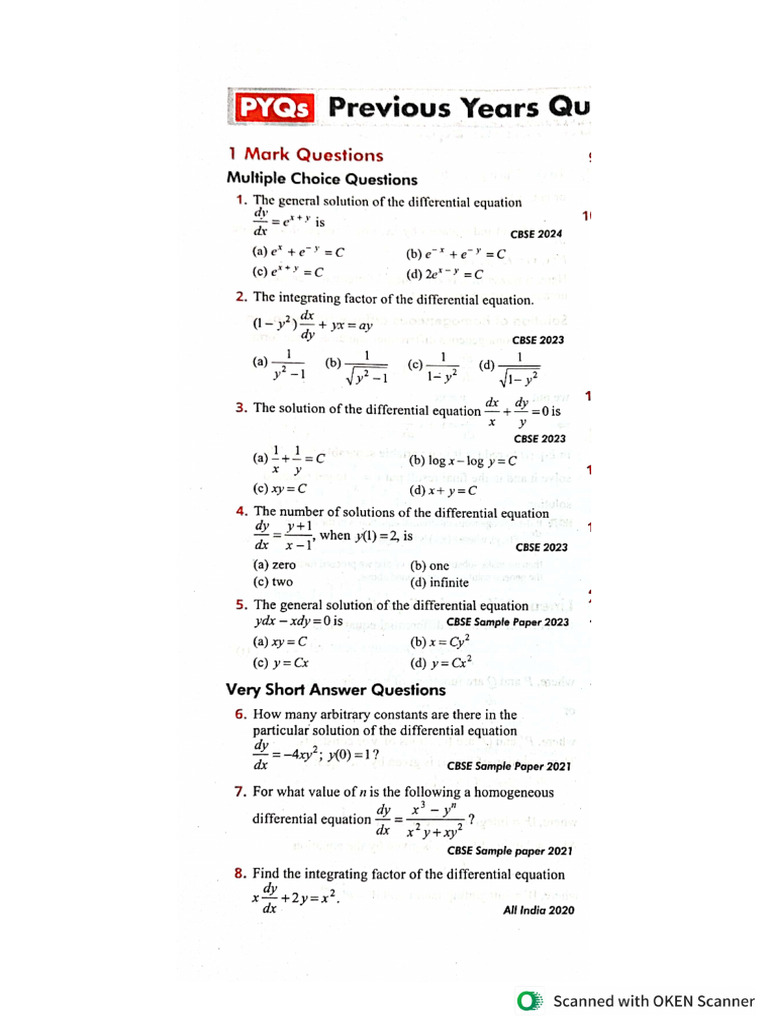 Differential Equations PYQs | PDF