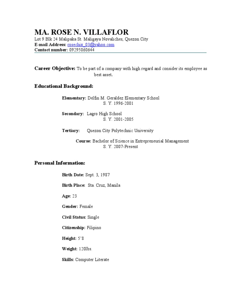 Curriculum Vitae of Rose | PDF