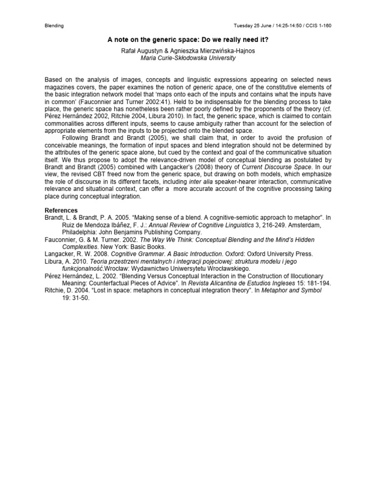 A Note On The Generic Space Do Wer Really Need It - Augustyn e ...