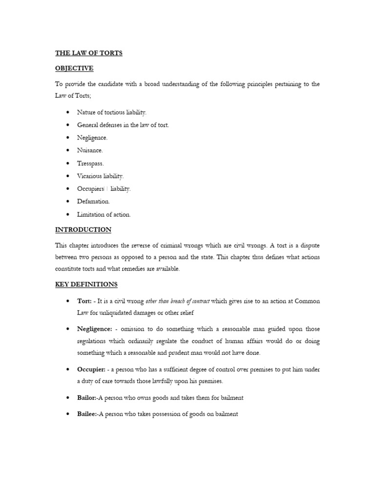 Course Outline - Law of Torts | PDF | Tort | Negligence