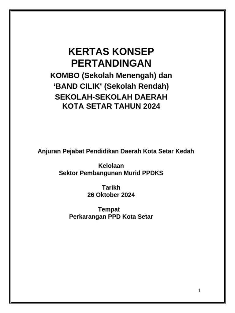 Kertas Konsep Kombo Dan Band Cilik Hari Terbuka PPD 2024 | PDF