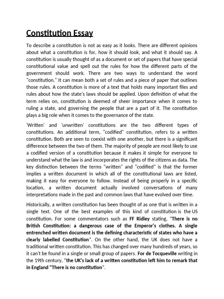 Constitution Essay | PDF | Constitution | Constitutional Law