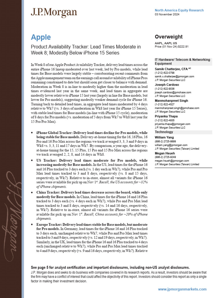 Apple: Product Availability Tracker: Lead Times Moderate in Week 8 ...