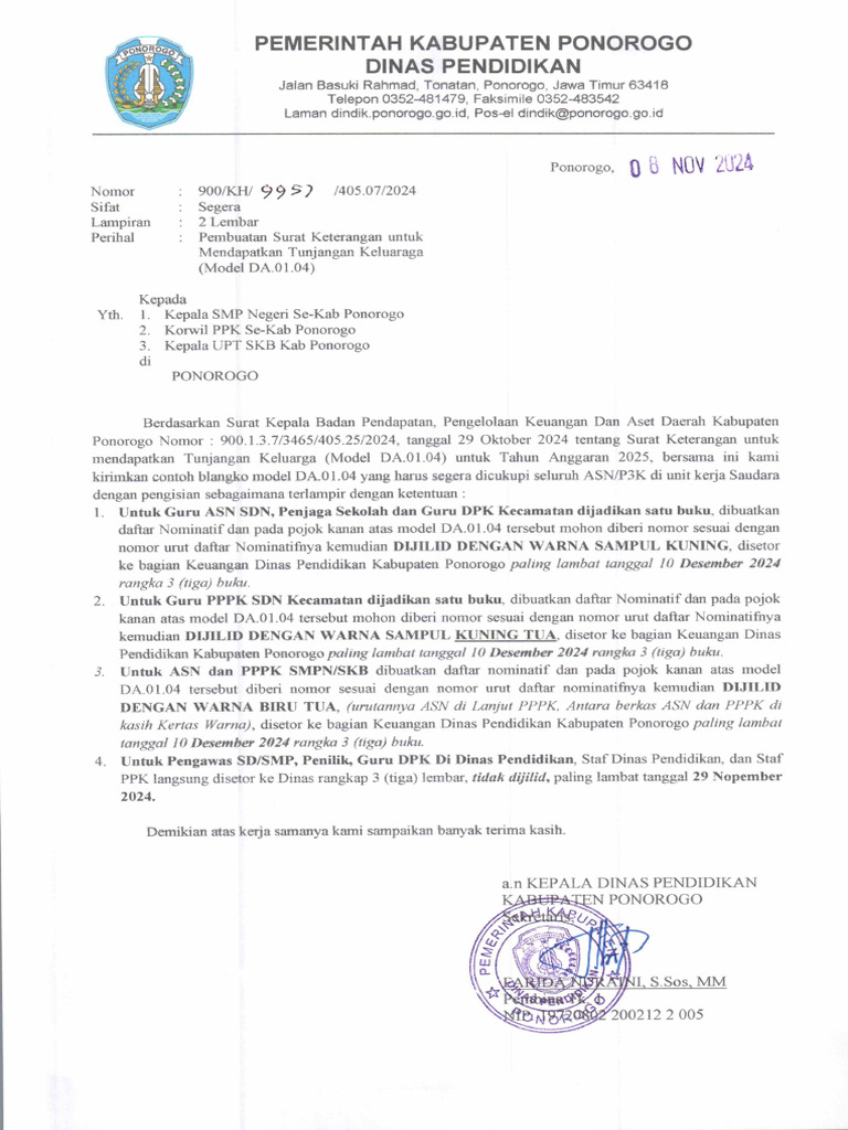 Surat Model DA Tahun 2024 | PDF