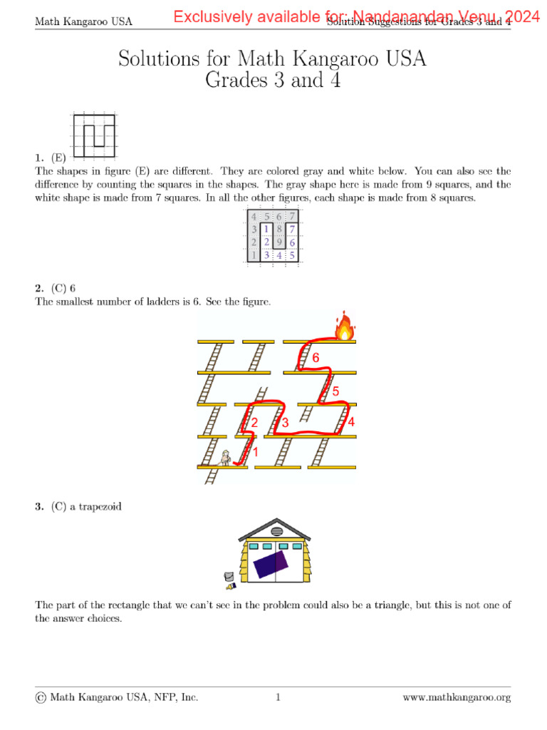 2024 Solutions Grades 3&4 Kangaroo | PDF