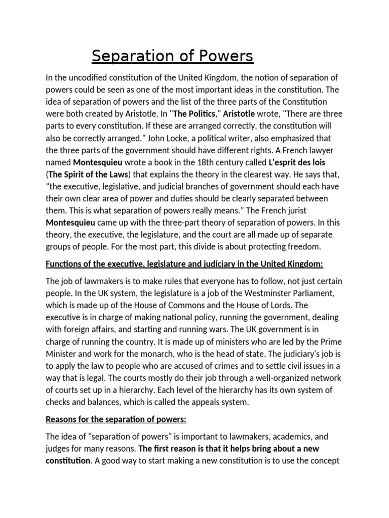Separation of Powers Personal Notes | PDF | Separation Of Powers ...