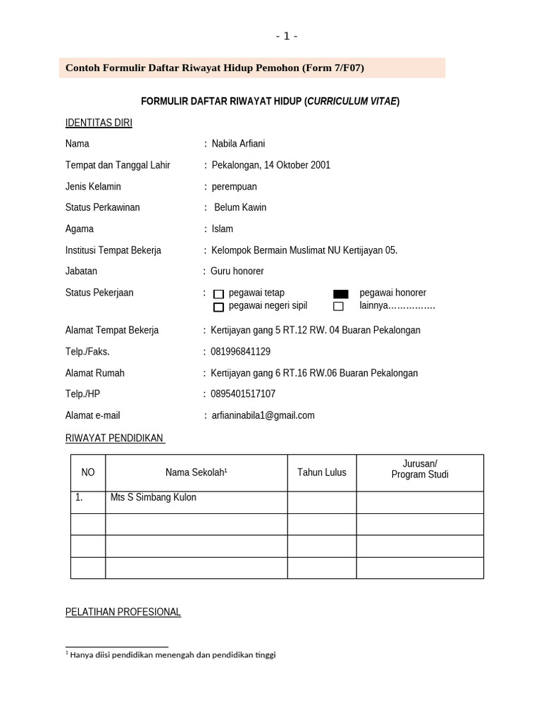 Formulir_Daftar_Riwayat_Hidup_Pemohon_0 | PDF Formulir_Daftar_Riwayat_Hidup_Pemohon_0 | PDF