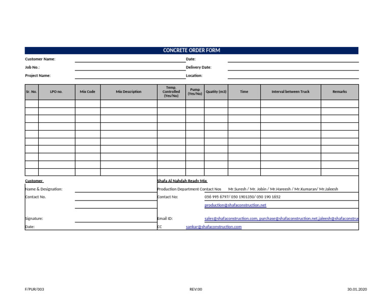 Concrete Order Form for Shafa Al Nahdah | PDF