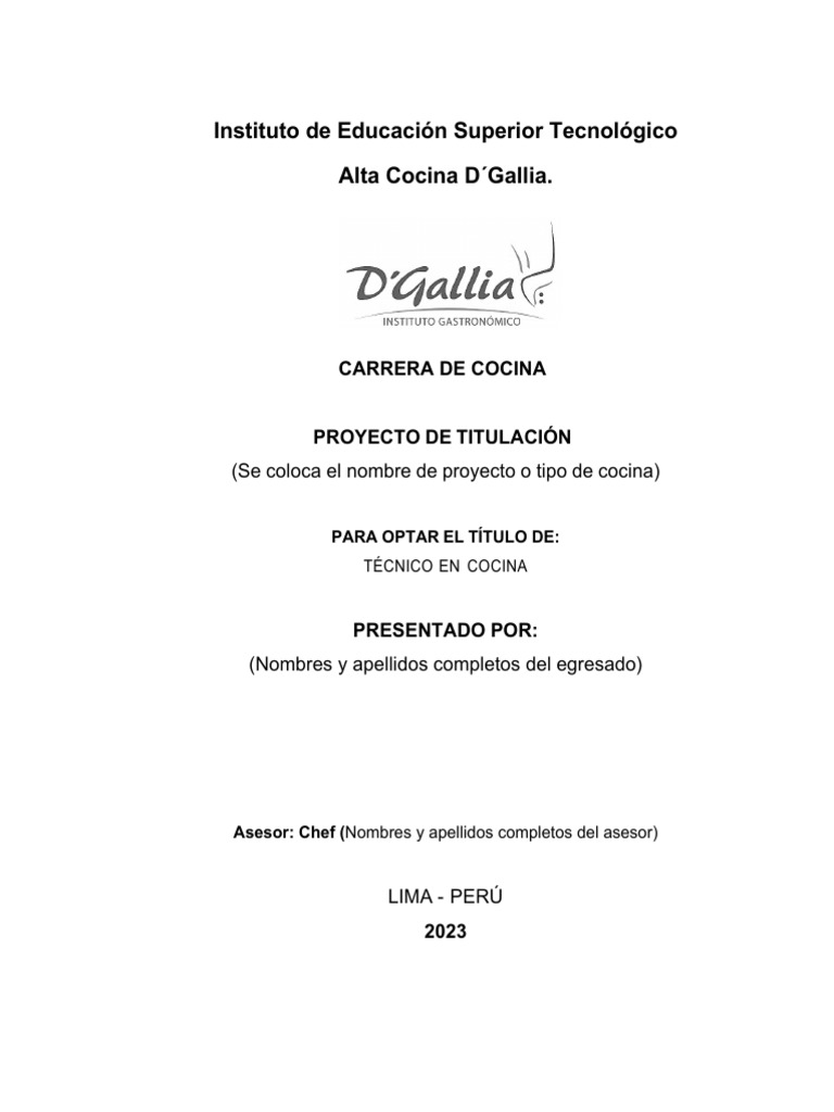 Proyecto de Titulación en Cocina 2023 | PDF