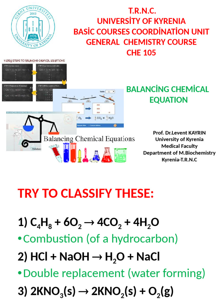 Che105 Balancing The Eq | PDF | Physical Chemistry | Chemical Substances