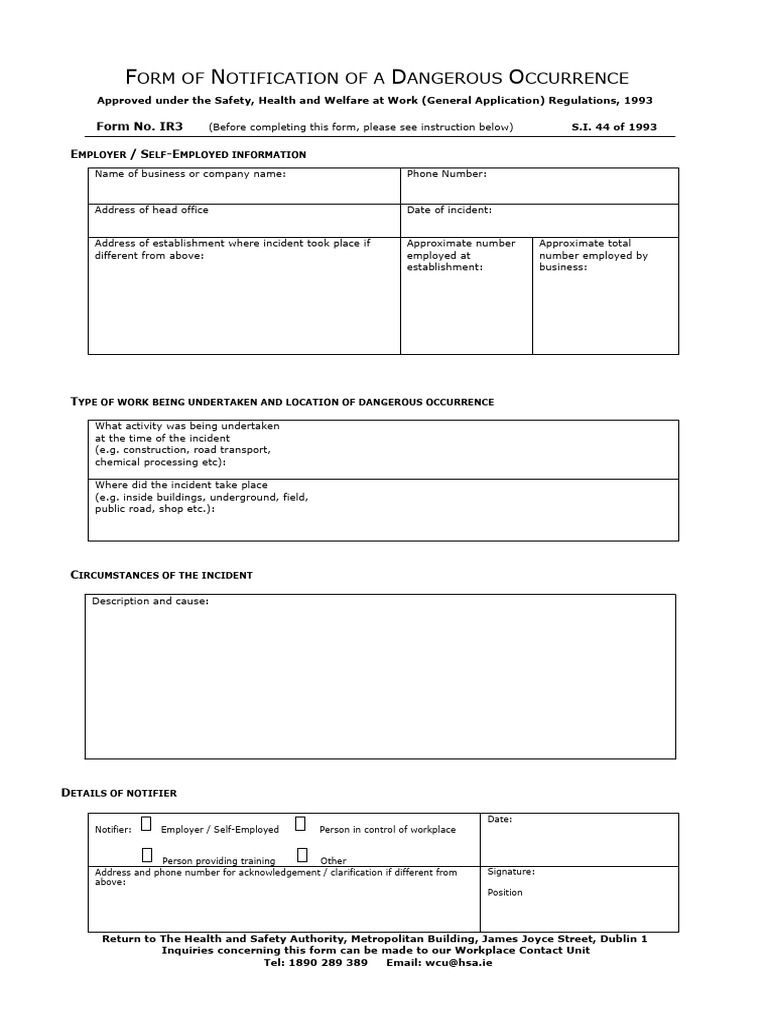 IR3 Form of Notification of A Dangerous Occurence | PDF | Explosion
