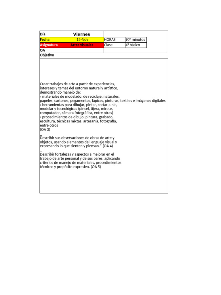 4° Básico Hoja Formato Artes Visuales Noviembre 2024 | PDF