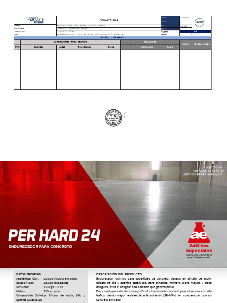 Ficha Técnica - Endurecedor | PDF | Hormigón | Agua