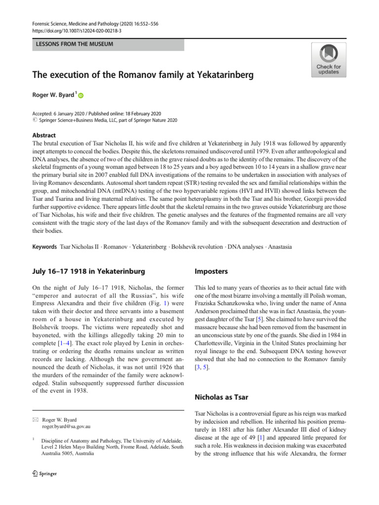 The Execution of The Romanov Family at Yekatarinberg: Lessons From The ...