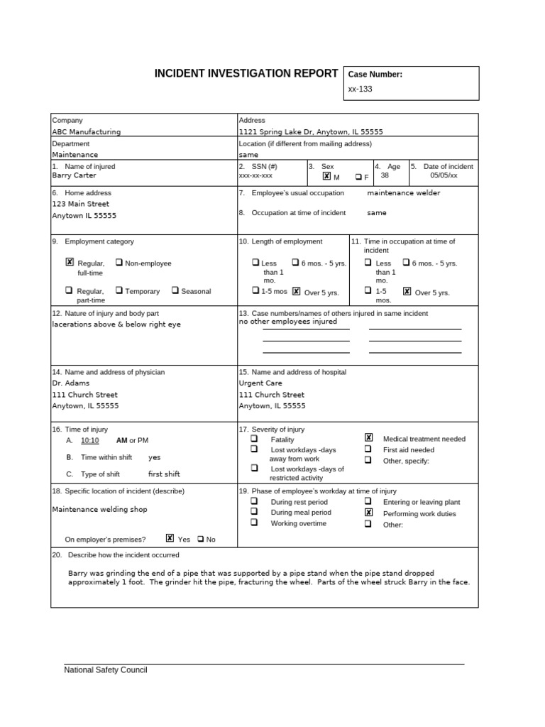 Incident Investigation Report Completed | PDF