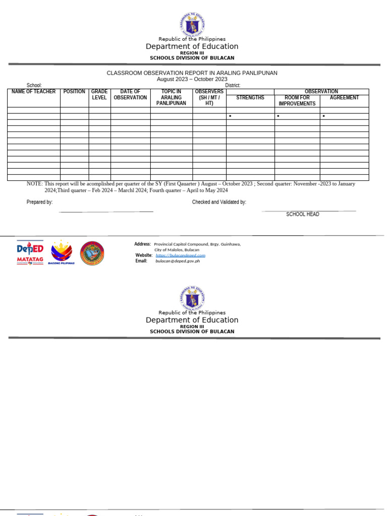 1st Quarter Final Classroom Observation SCIENCE TEMPLATE | PDF