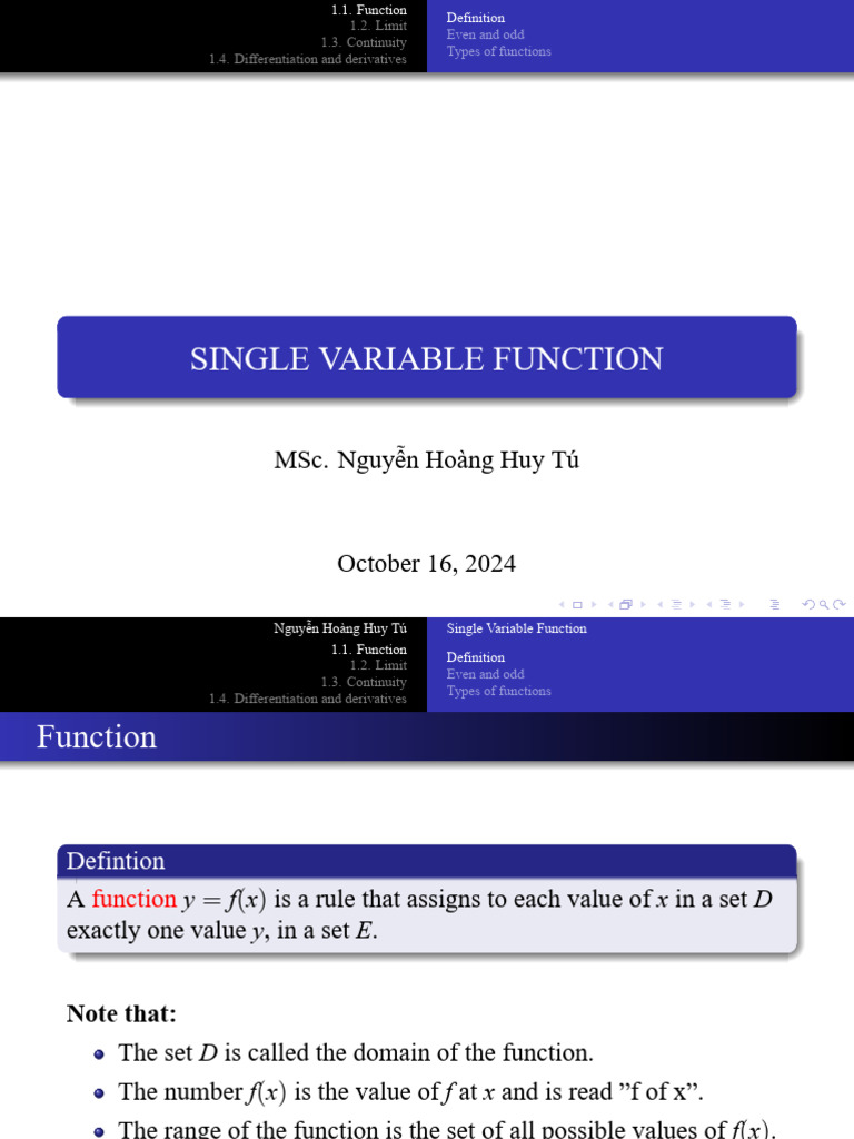 (Slides) Chapter 1. Single Variable Function | PDF | Derivative | Function (Mathematics)