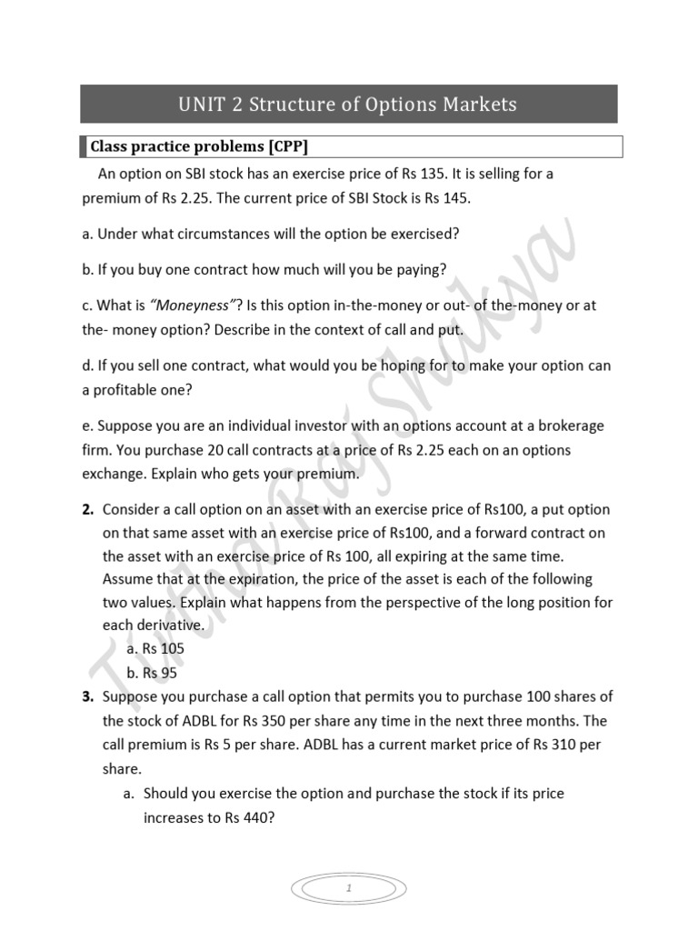 UNIT 2 Class Practice Problems (Finance Derivative) | PDF | Option (Finance) | Put Option