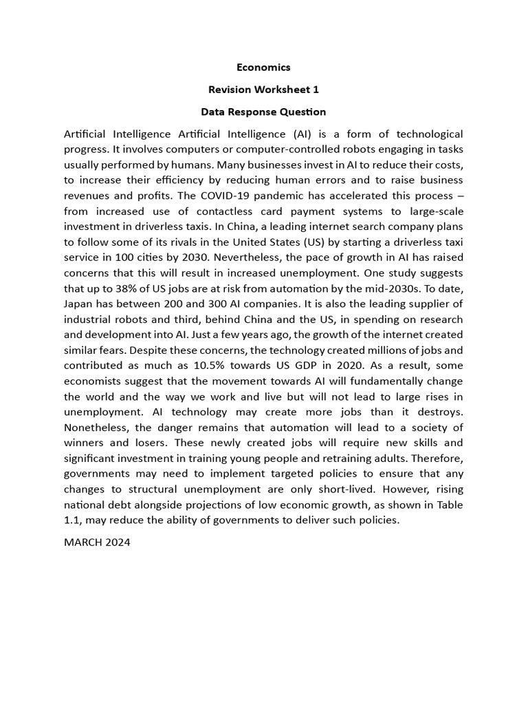 RWS 1 Economics PRG1 | PDF | Elasticity (Economics) | Demand