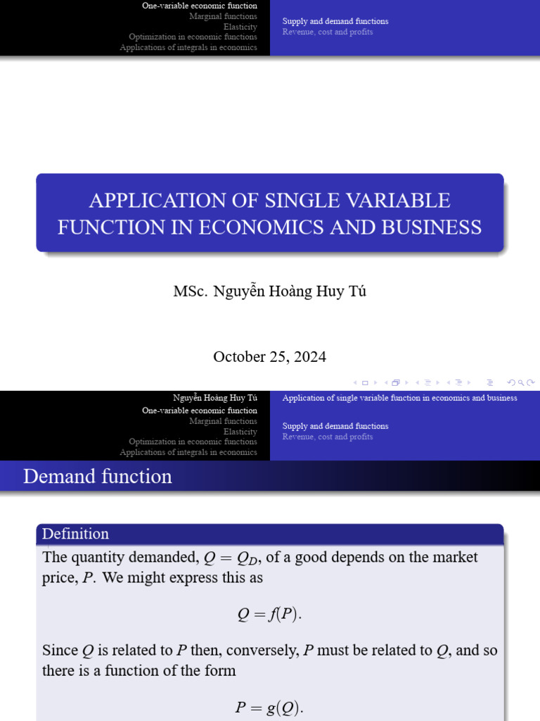 (Slides) Chapter 2. Applications of Single Variable Function in Economics and Business | PDF ...
