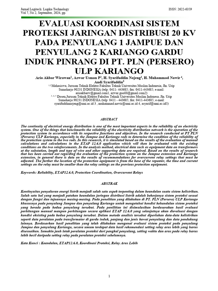 Evaluasi Koordinasi Sistem Proteksi Jaringan Distribusi 20 KV Pada ...
