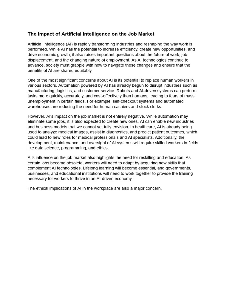The Impact of Artificial Intelligence On The Job Market | PDF