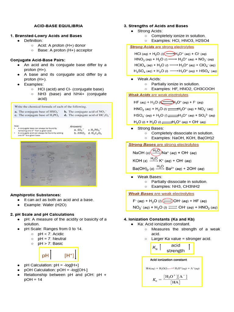 Quarter 2 ChemReviewer - ACID BASE EQUILIBRIA | PDF | Acid | Ph