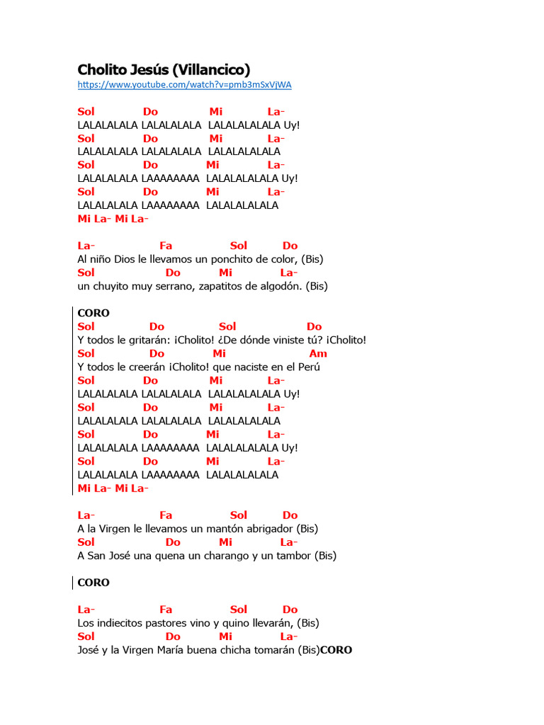 Villancico Peruano: Cholito Jesús | PDF