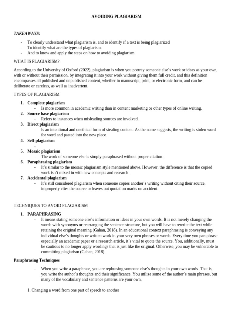Avoiding Plagiarism | PDF | Plagiarism | Human Communication
