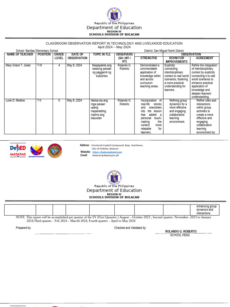 4th Quarter Final Classroom Observation SCIENCE TEMPLATE | PDF | Cognitive Science | Pedagogy