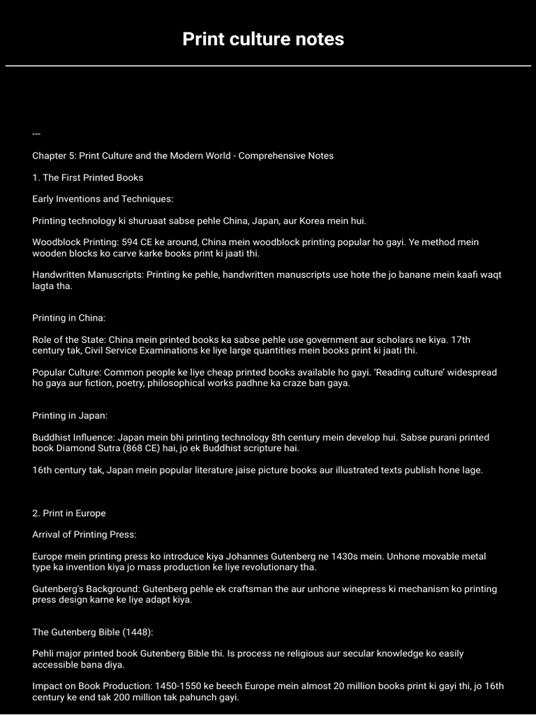 Print Culture Notes | PDF | Printing | Books