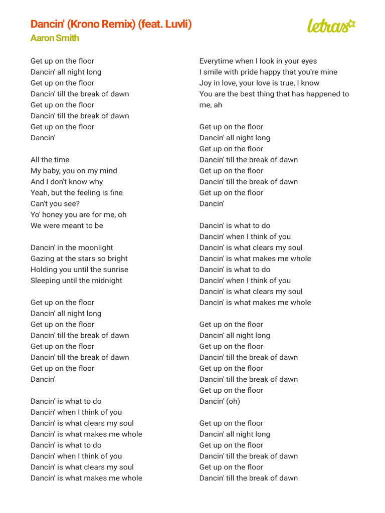 Dancin' (Krono Remix) (Feat. Luvli) - Aaron Smith (Impressão) | PDF ...