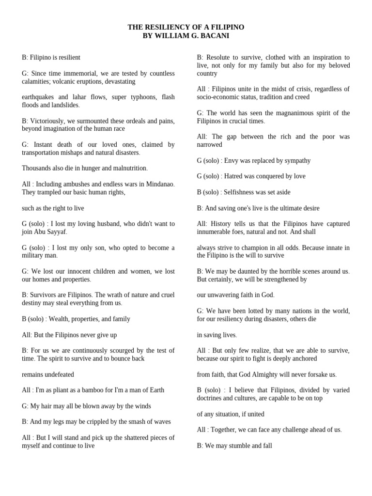 The Resiliency of A Filipino | PDF