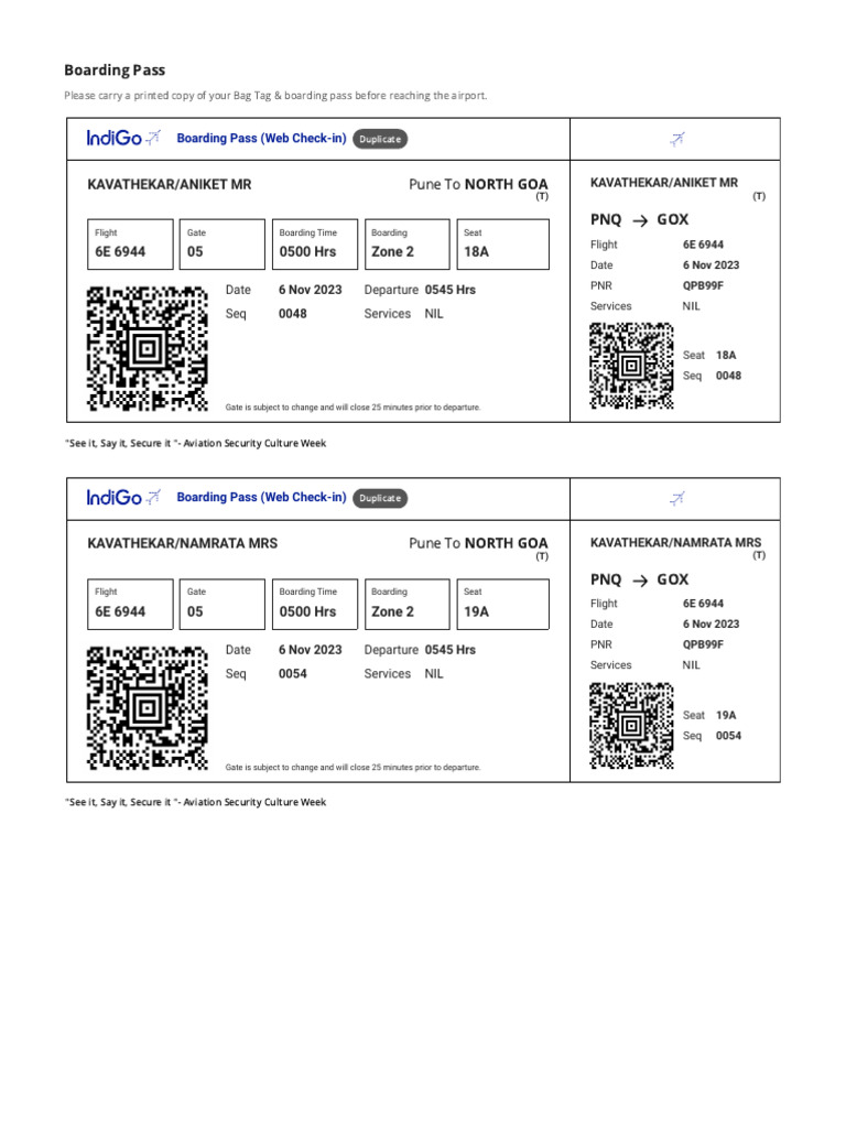 Boarding Pass Goa Flight | PDF | Aviation