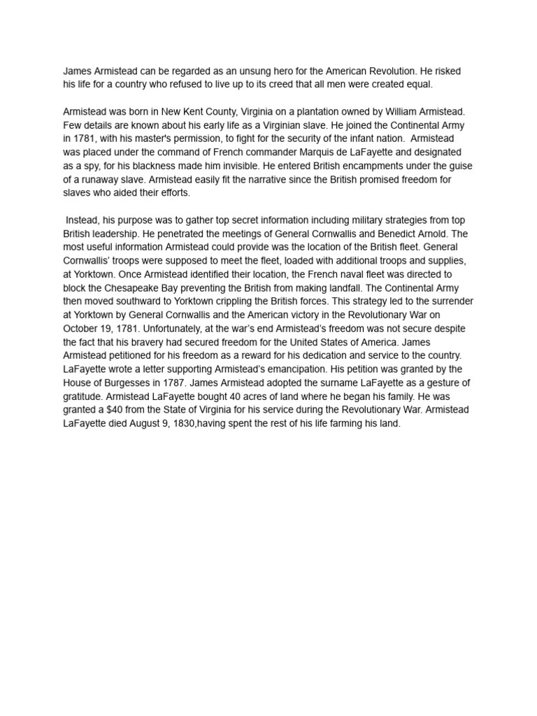 James Armistead LaFayette Bio | PDF | History | Classics