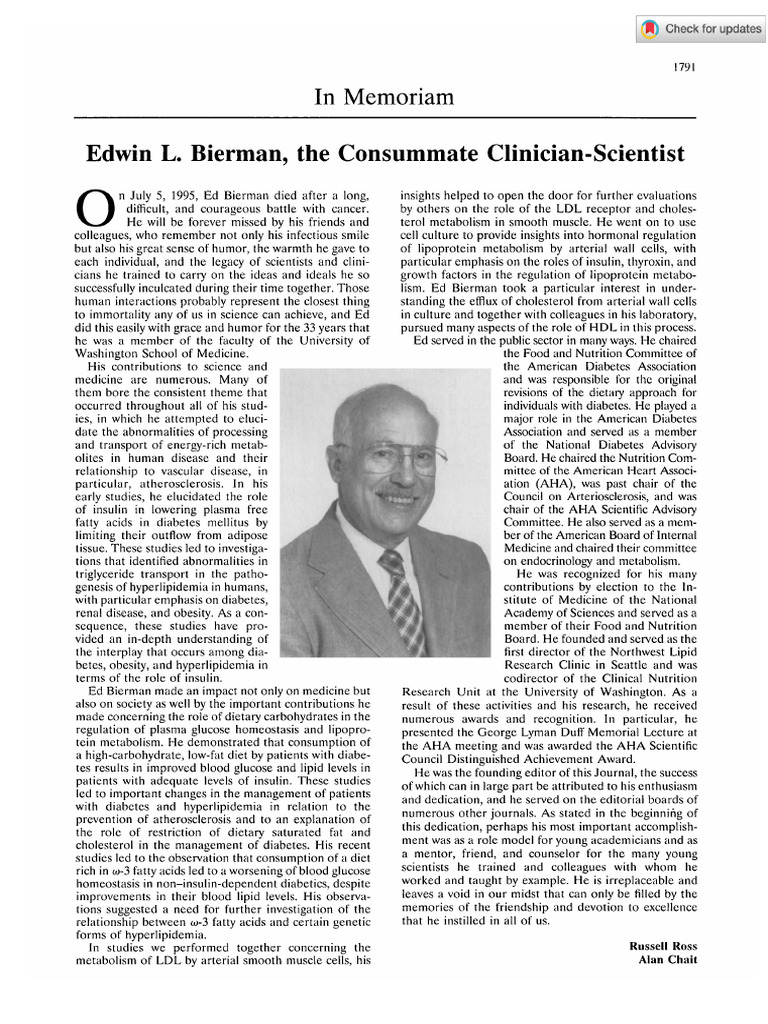 Ross Chait 2020 Edwin L Bierman The Consummate Clinician Scientist ...