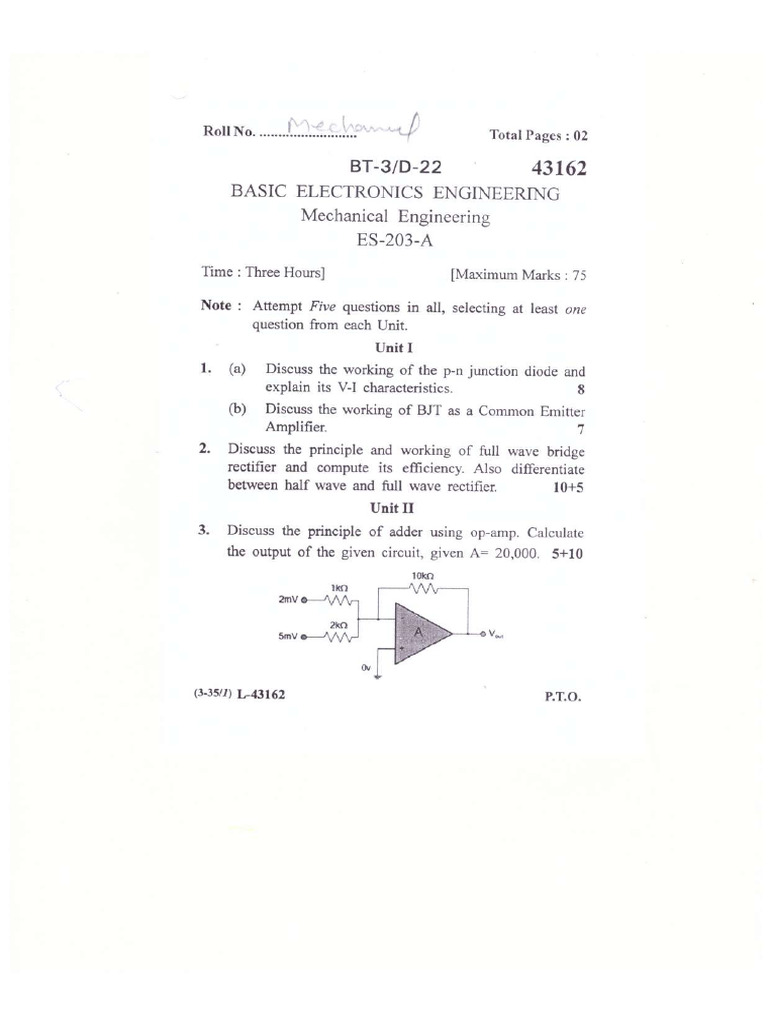 Basic Electronics Engg. Mechanical Engg. Es-203-A | PDF