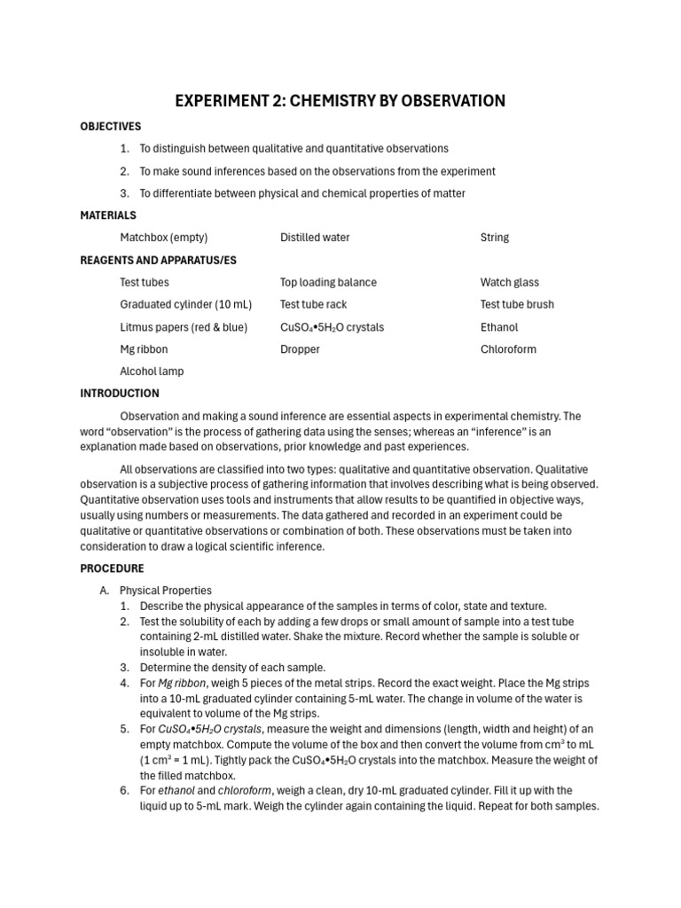 Experiment 2 | PDF | Experiment | Observation