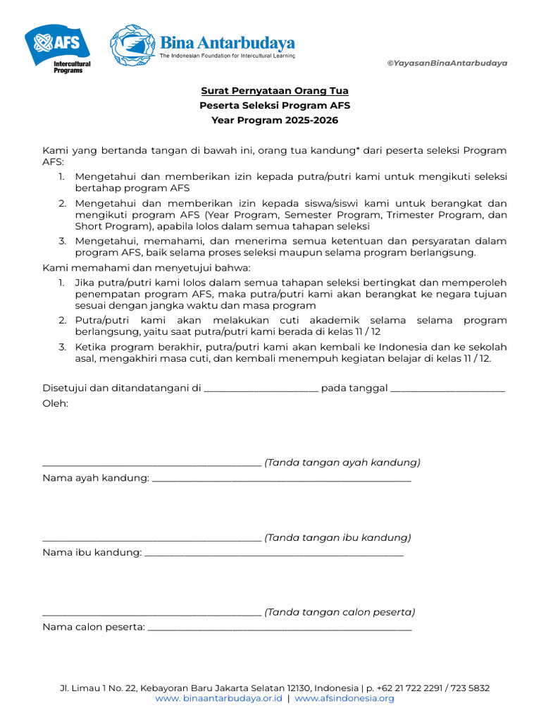 Surat Pernyataan Orang Tua (AFS) | PDF | Bisnis | Pengelolaan Keuangan & Uang