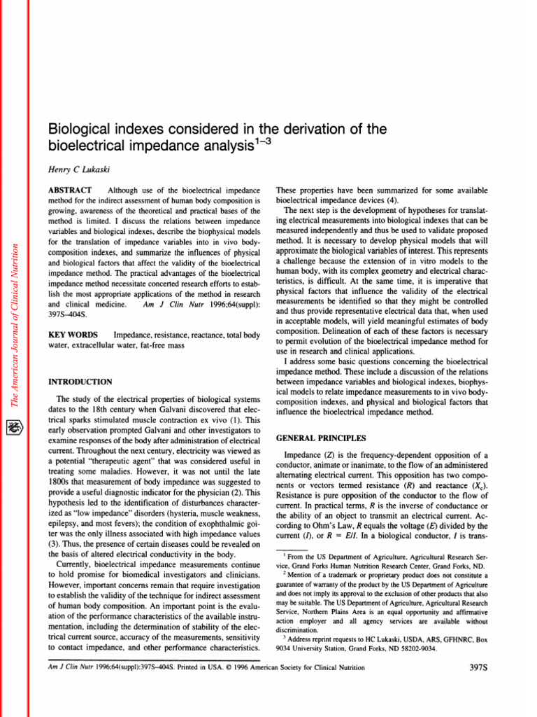 Biological Indexes Considered in The Derivation of The Bioelectrical ...
