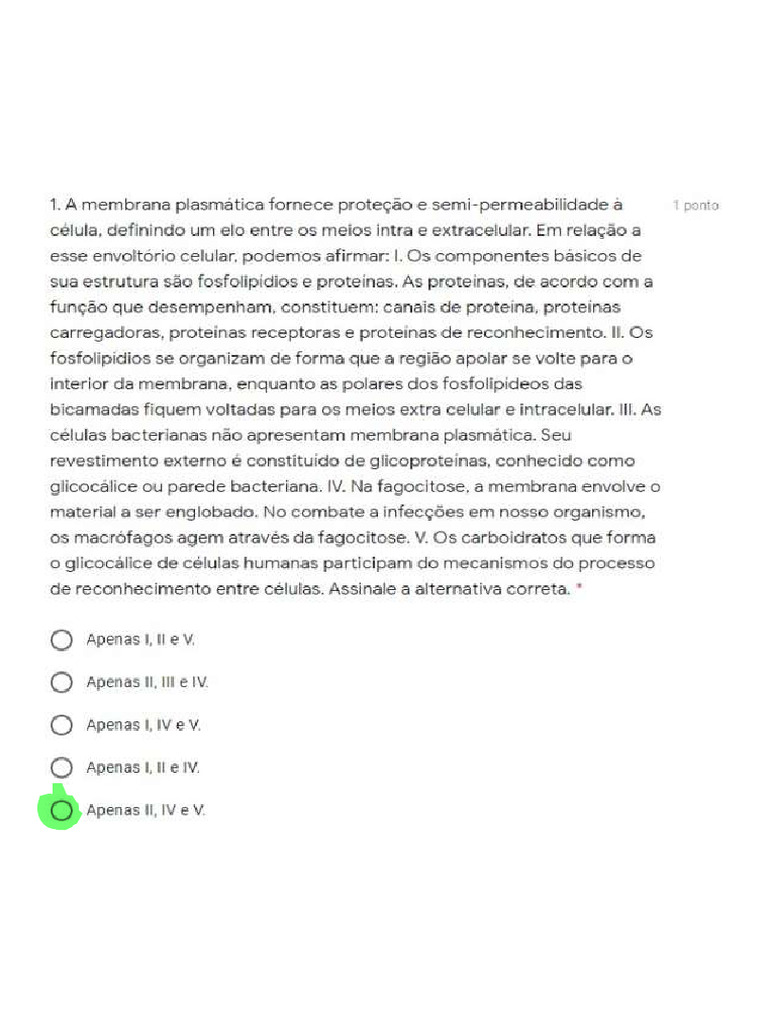 GABARITO Av1 BioCel | PDF