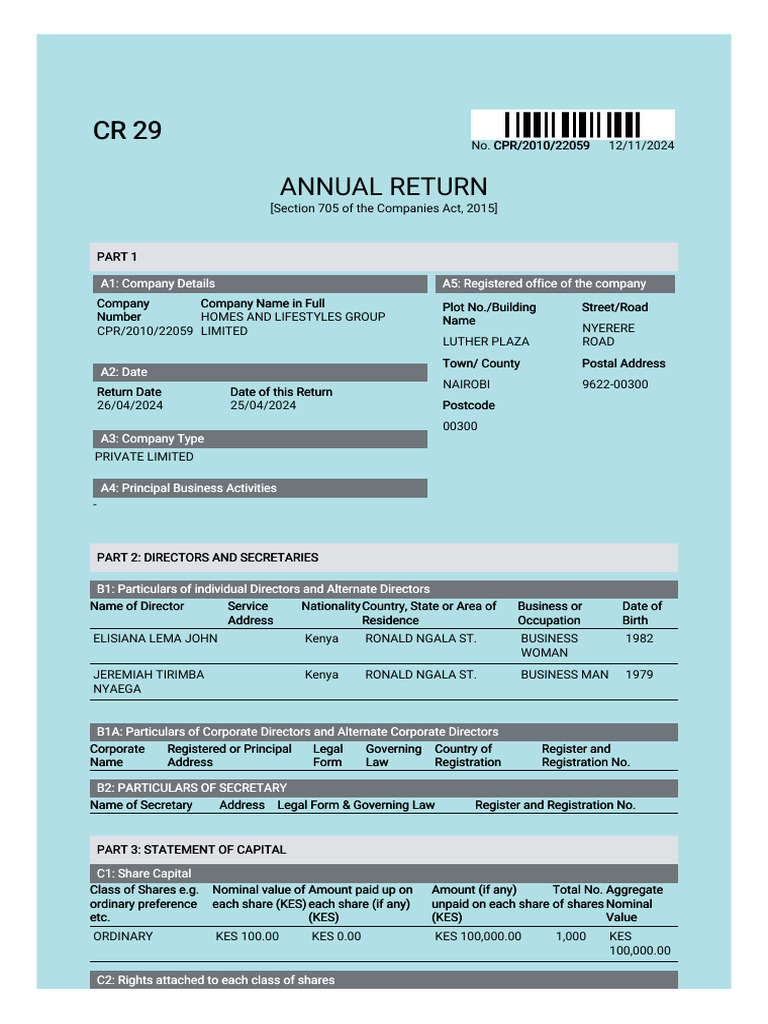 CPR 2010 22059 Annual Return Form - 15 | PDF | Business Law | Private Law