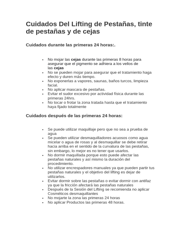 Cuidados Del Lifting de Pestañas | PDF