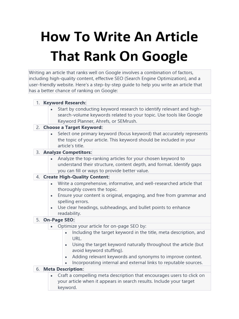How To Write An Article That Rank On Google | PDF | Search Engine ...