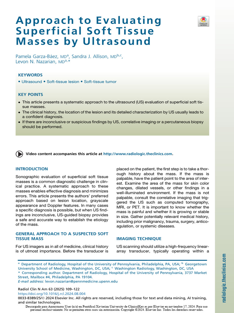 Approach To Evaluating Superficial Soft Tissue Masses | PDF | Medical ...