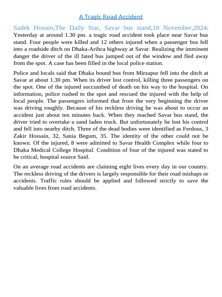 A Tragic Road Accident Report | PDF